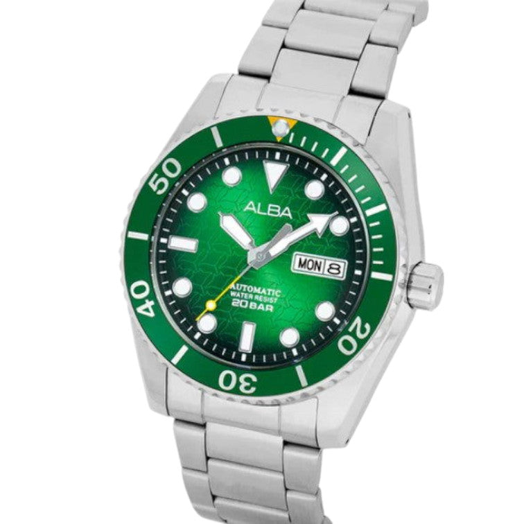 ALBA Mechanical Green Dial with White Metal Strap Watch AL4371X1 | Yue ...